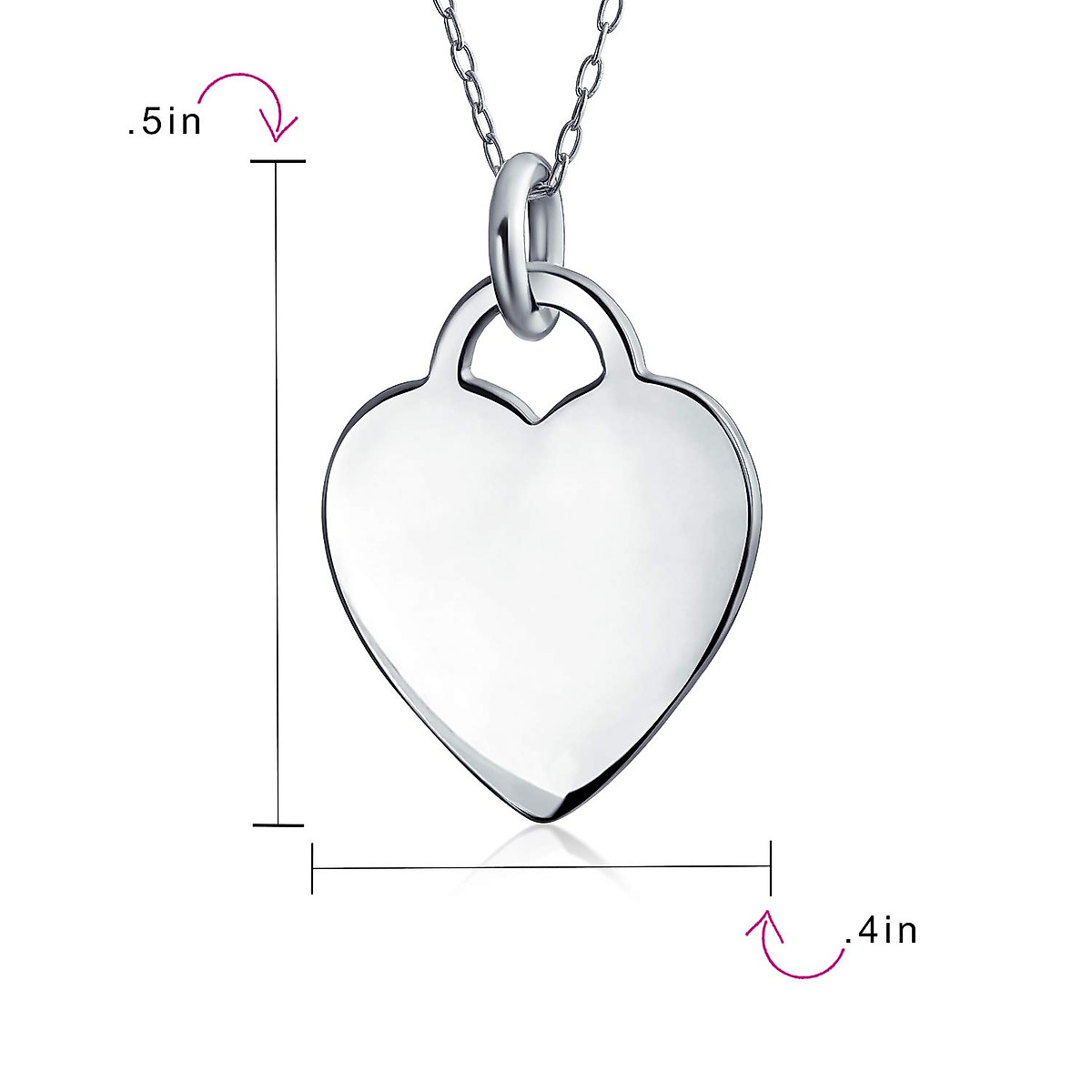 Tiny Minimalist Blank Plain Flat Heart Shape Initial Pendant Necklace For Teen For Women .925 Sterling Silver