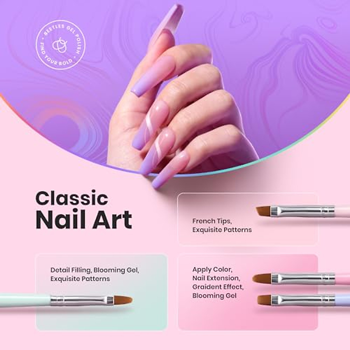 Beetles Nail Art Brushes Set Gel Polish Nail Art Design Pen Painting Tools with Nail Extension Gel Brush Builder Nail Gel Brush Nail Art Liner Brush and Nail Dotting Pen Salon at Home Diy Manicure
