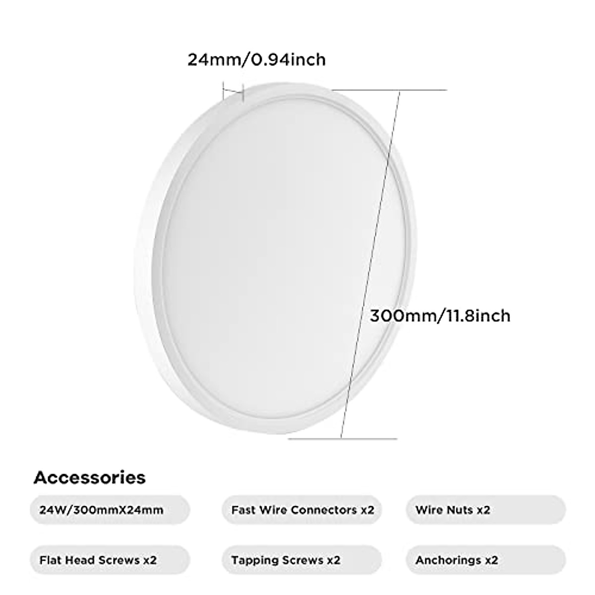 TALOYA Low Profile LED Flush Mount Ceiling Light Fixture, 12 Inch 24W Daylight White Modern Round Light Fixture, 240W Equivalent White Ceiling Lamp for Kitchens Laundry Bedrooms Stairwells