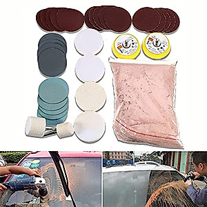 Glass Polishing Kit, 34Pcs/Set Multifunctional Scratch Remover Window Repair Tool, Cerium Oxide Polishing Powder Polishing Pad and Wheel for Windscreen and Glass