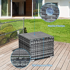 HAPPYGRILL 3 Pieces Patio Conversation Set, Outdoor Rattan Wicker Sofa Set with Coffee Table, Patio Furniture Set with Soft Cushions for Balcony Porch Backyard Garden