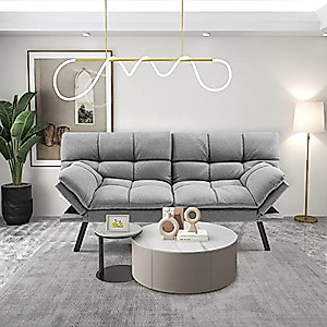 KOMFOTT Futon Sofa Bed, Linen Fabric Memory Foam Convertible Futon Couch with Adjustable Backrest & Armrests, Metal Legs, Modern Loveseat Sleeper Bed Split-Back Sofa for Small Apartment & Office