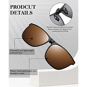 Frienda 3 Pair Oversize Polarized Clip-on Sunglasses Large Anti-glare TR90 Frame Flip up Driving Glasses for Women Men (Green, Dark Green, Brown)