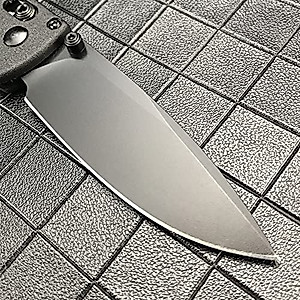 DAOFENG EDC Black Lightweight Folding Pocket Knife Manual Thumb Studs Open Drop-Point Blade Plain Edge Coated Fiberglass Handle Axis Lock