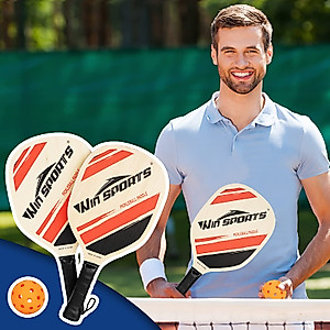 WIn SPORTS Wooden Pickleball Paddles Set 2 Beginner Racket,Pickle Ball Paddles with 2 Paddles,4 Balls and 1 Carry Bag,Durable and Classic (Wooden Version)