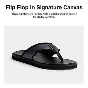 Coach Men's Signature Flip Flop, Charcoal/Black, 9