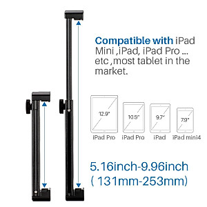 ULANZI Aluminum iPad Tablet Tripod Mount Light Attachment w ipad,7.9-12.9 inches Adjustable Clamp w Cold Shoe Mount Compatible with iPad Mini iPad 2/3/4, iPad Air/Air2, iPad Pro Video Recording