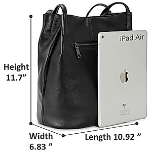 Iswee Genuine Leather Shoulder Bags Purse Totes Hobo Bucket Handbags for Women (Black)