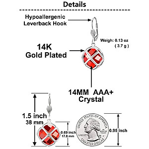 Big Dark Red Crystal Dangle Earrings for Women (Jan-Garnet-14K Gold)