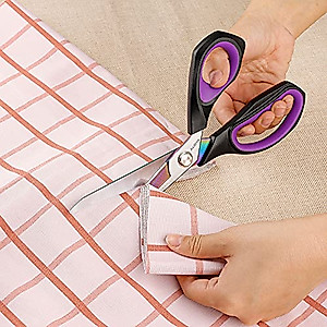 Asdirne Professional Fabric Scissors, Heavy Duty Titanium Coating Sewing Scissors, Ultra-Sharp Blade Fabric Shear, Ergonomic Rubber Handle, Great for Craft, Sewing, Leather Tailor, 9.4”, Black/Purple