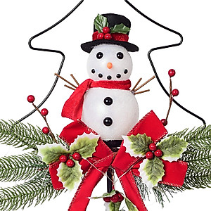 Doingart Outdoor Solar Light Christmas Decorations, Snowman Christmas Light with Faux Red Berry, Foliage Accents Garden Decor Stakes