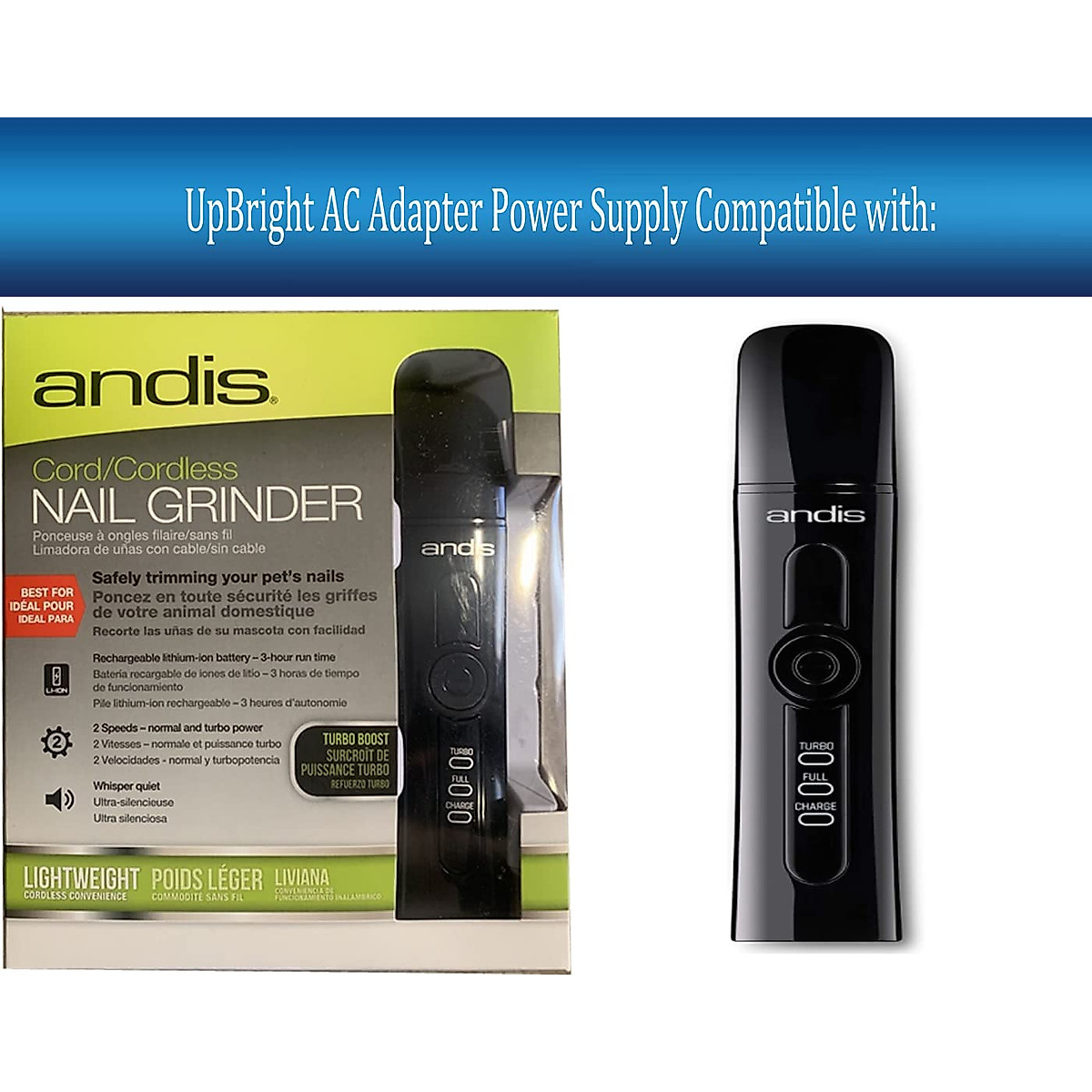 UpBright 2Pin 5V AC/DC Adapter Compatible with Andis CNG-1 Article# 65915 Cord/Cordless Animal Cat Dog Pet Nail Grinder AN65915 Groomers Rechargeable E-TEK ZDJ050100US Lithium-ion Battery Charger 5VDC