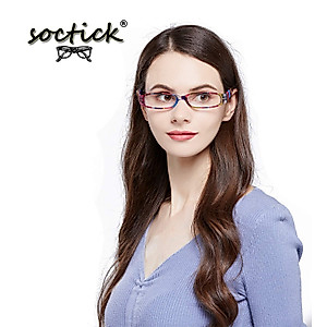 SOCTICK Reading Glasses 4 Pairs Fashion Ladies Readers Spring Hinge with Pattern Print Eyeglasses for Women +2.5
