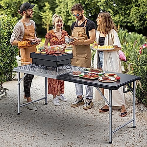 YITAHOME 6Ft Folding Grill Table, Portable 2-in-1 Design Camping Table for Grill with Mesh Desktop, Folding Table for Grill Camping Cooking BBQ Picnic, Black
