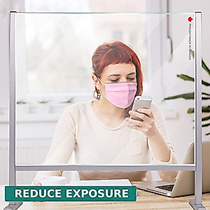LITA888 Sneeze Guard for Desk Plastic Partition Divider - Plexi Glass Protector Stand - Protective Plexiglass Barrier Counter Shields - Adjustable Opening - 30" x 25" - Commercial Office Schools Store