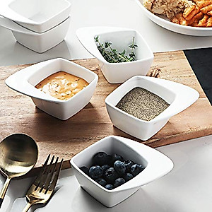 SWEEJAR Porcelain Soy Sauce Dish, 3 Ounce Dipping Bowls with Handles for Ketchup, Appetizers, Condiment, Snack, Honey Mustard - Set of 6 (White, Square)
