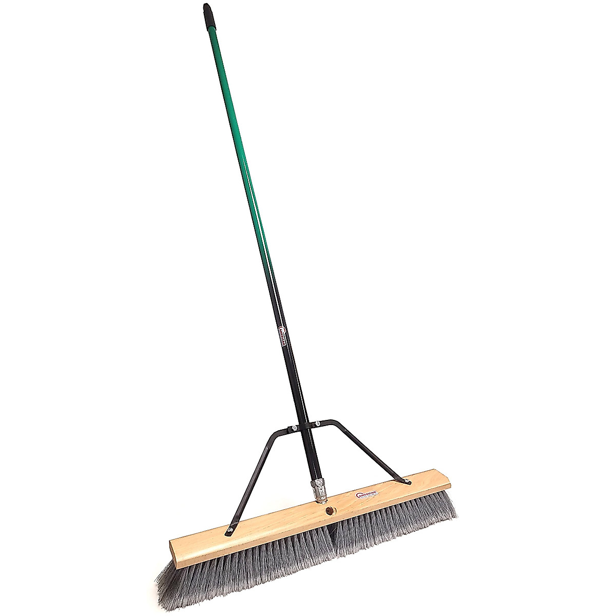 American Select Tubing Heavy Duty 24" Multi-Surface Push Broom with Green/Black Handle for Garage, Warehouse, Driveways, Sidewalks, Patio Sweeping