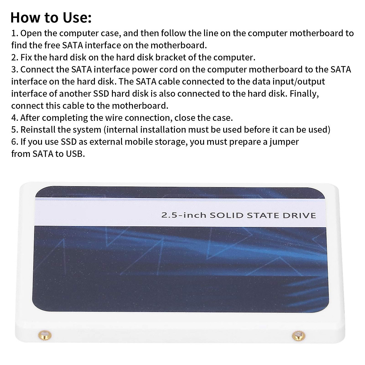 Yunseity Solid State Hard Drive,SATA 2.5 Inch Internal Solid State Drive (SSD),70-500M/S,for OS X/XP/Win7/Win8/Win10/Linux,White(480GB)