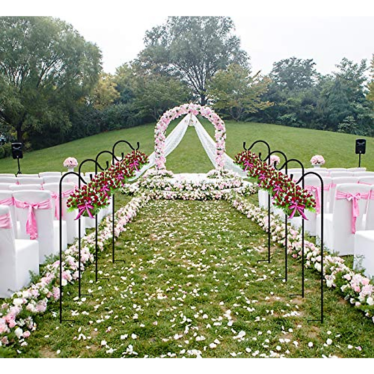 Urban Deco Heavy Duty Shepherds Hook, Adjustable Shepards Hooks for Outdoor, Premium Metal Shepherds Crook Garden Stakes 37” Inch Tall, Black Plant Hooks Pole - Pack of 8