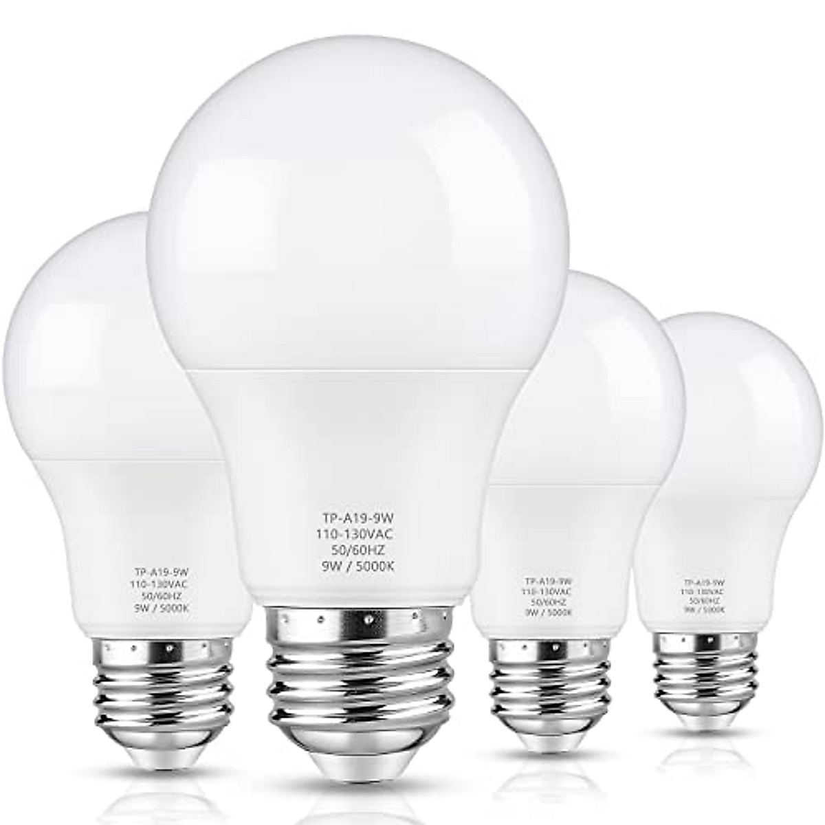 Maylaywood A19 LED Light Bulbs, 60 Watt Equivalent LED Bulbs, Daylight White 5000K, 850 Lumens, E26 Standard Base, Non-Dimmable, 9W Bright White LED Bulbs for Living Room Bedroom Home Office, 4-Pack