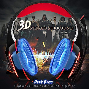 KOKITEA Voice Changer Gaming Headset for Phone/PS4/Xbox/Switch/IPad/Computer/Kids, Over-Ear Headphones with Volume Control LED Light Cool Style Stereo for PS4,PC,Xbox One (red)