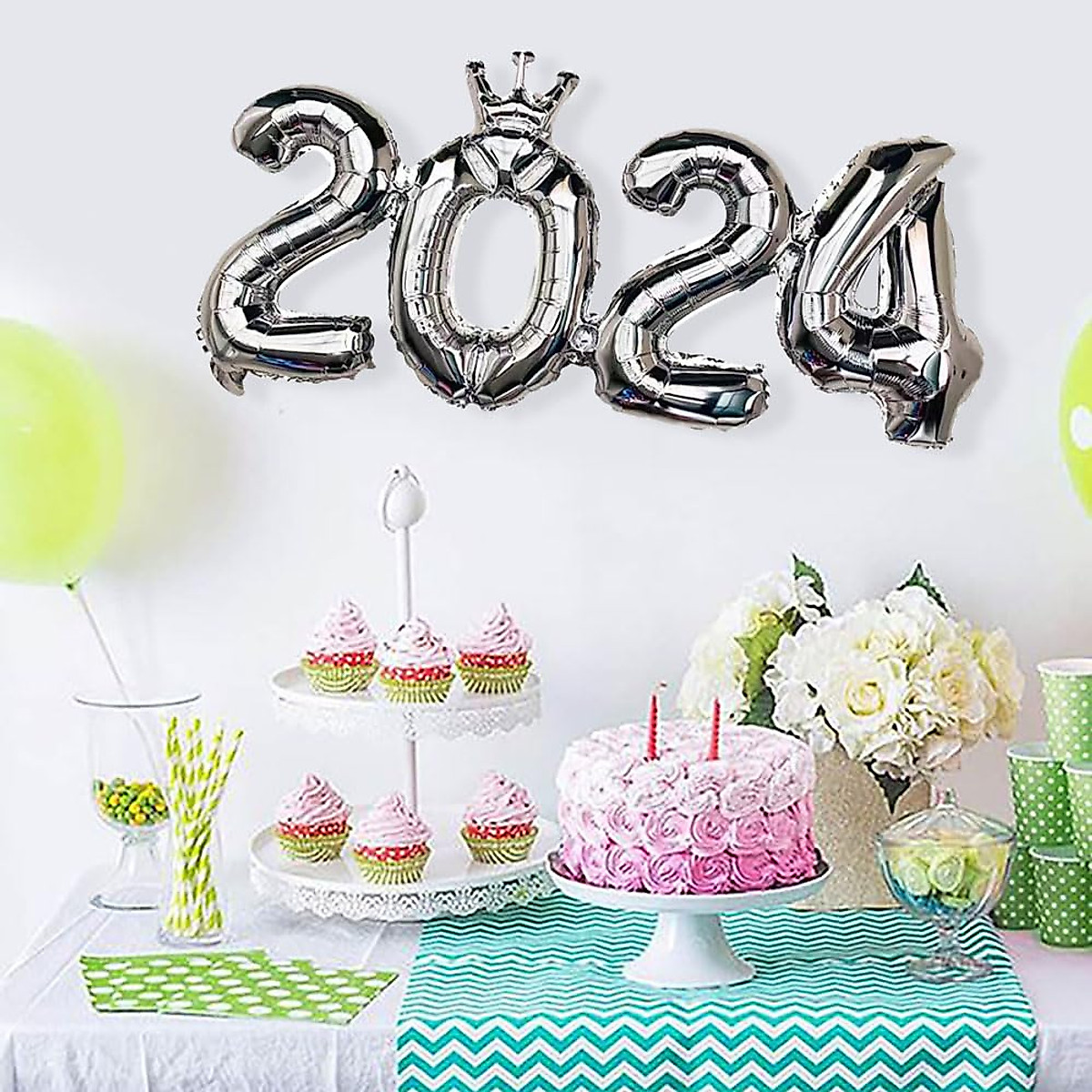 Myhiju 3Pcs 2024 Balloons,2024 Silver Balloons Party Balloons 2024 Number Gold Balloon Mylar Balloons 2024 Rose Gold Foil Balloons Helium Balloon for Class of 2024 Decorations New Years Decorations