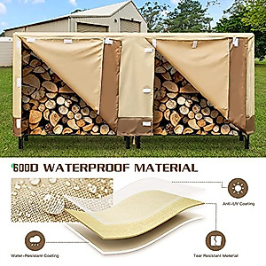 dnswez 8ft Firewood Rack Cover, 600D Oxford Heavy Duty, Weatherproof & Waterproof with Black Storage Bag - Indoor/Outdoor Protection (96" L x 24" W x 42" H)