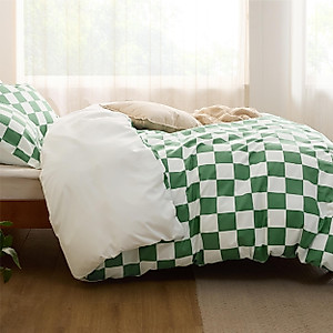 Bedsure Checkered Duvet Cover Twin Size - Shale Green Plaid Duvet Cover Set for Kids with Zipper Closure, Green Bedding Set, 2 Pieces, 1 Kids' Duvet Cover 68"x90" and 1 Pillow Sham 20"x26"