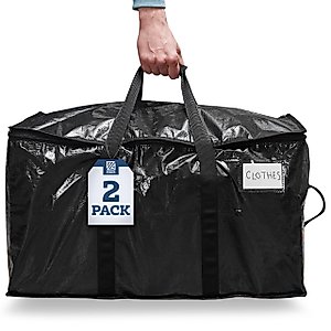 ZOBER Extra Large Moving Bags, Heavy-Duty Water-Resistant Storage Bags with Dual Zippers & Carrying Handles 2 Pack, 27" L x 14" W x 15" H