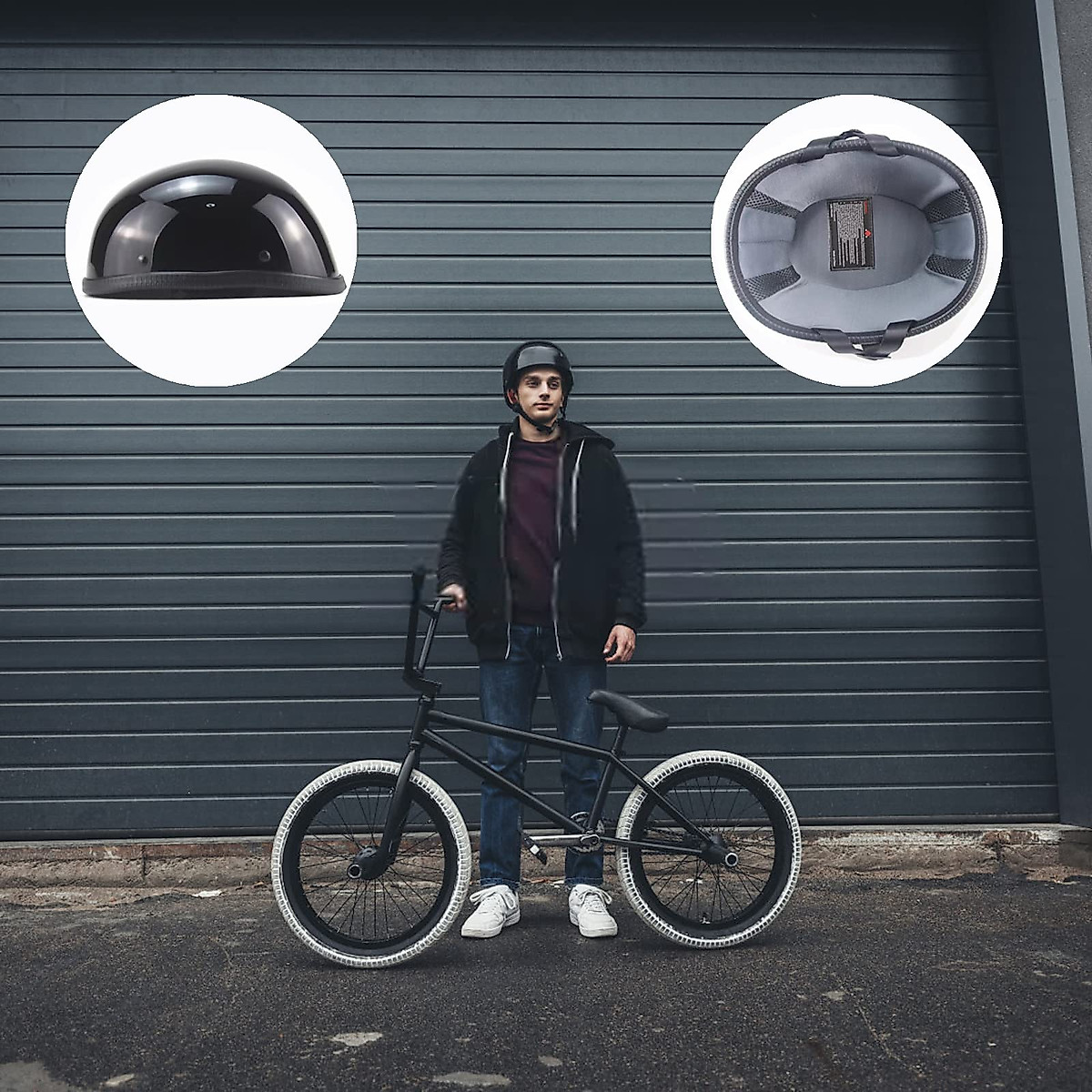 Motorcycle Half Helmet, DOT Approved Adult Men Women Retro Open Face Bike-Helmets, Bicycle/Skateboard Helmet for Adults, Bike, Skate, Scooter, Longboard Half Shell Helmet (Matte Black, Medium)