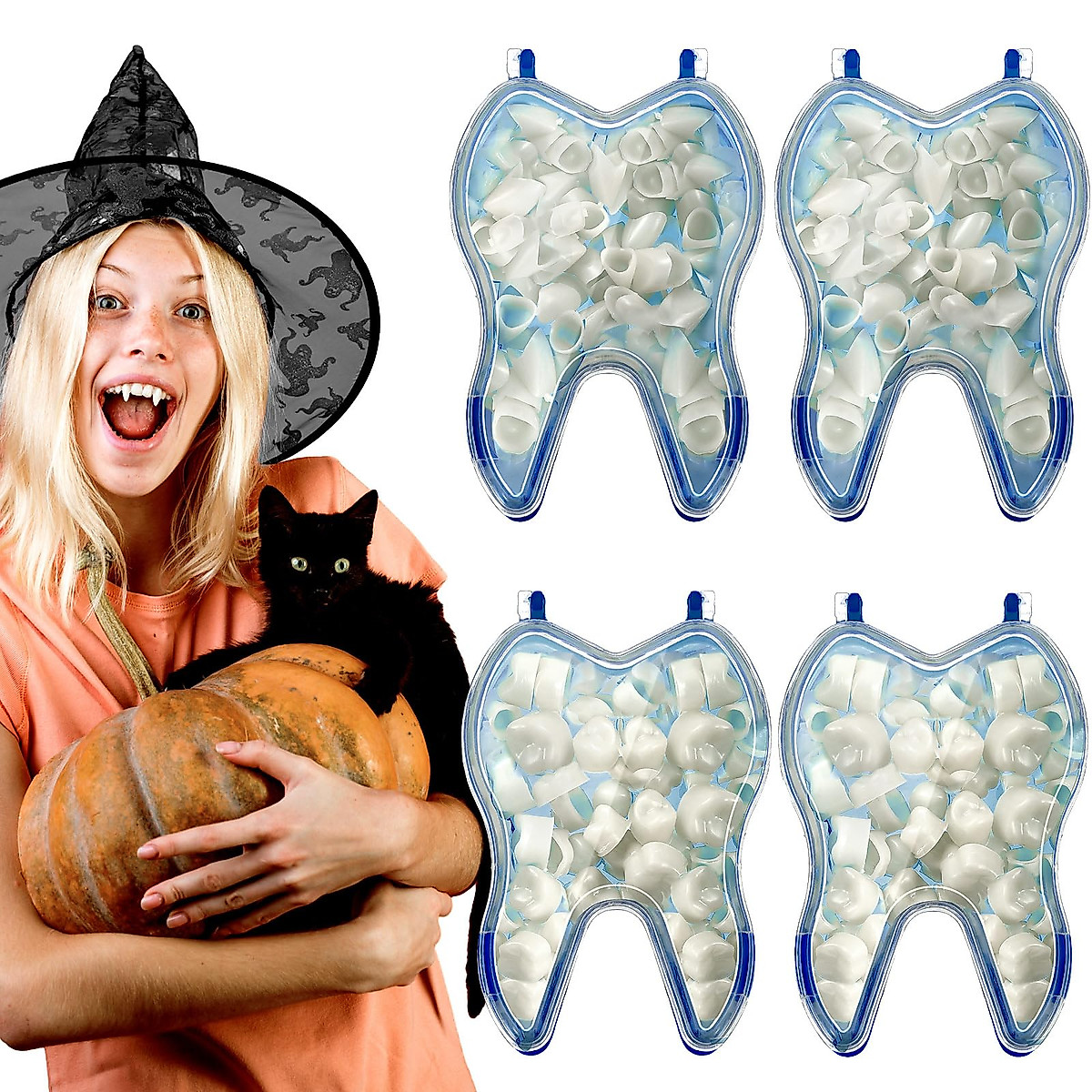 Nuanchu Halloween Resin Fake Teeth Prop Veneers False Mixed Front and Molar Posterior Teeth for Halloween Cosplay Party Makeup Scary Theme Party Costume Accessories