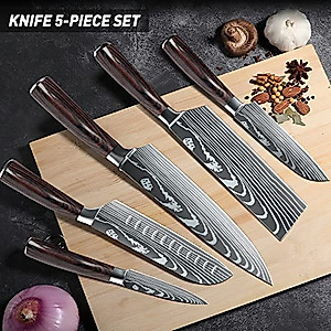 Dfito Kitchen Chef Knife Sets, 3.5-8 Inch Set Boxed Knives 440A Stainless Steel Ultra Sharp Japanese Knives, 5 Pieces Knife Sets for Professional Chefs