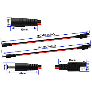 zdyCGTime SAE Plug to DC 5.5 x 2.1mm (Female and Male) Adapter Cable with SAE Polarity Reverse Adapter for Solar Panel Charger and Automotive RV Battery 14AWG (2ft/60cm)(1pair)