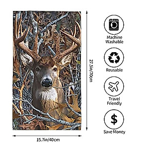 QICENIT Camo Buck Deer Hand Towel Ultra Soft Highly Absorbent Decorative Bathroom Face Towels for Kitchen Hotel Gym Spa(15.7" X 27.5")