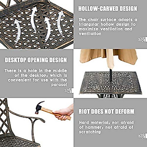FDW Table Chat Weather Resistant Set Chairs Set of 4 Wrought Iron Patio Furniture Outdoor Dining, Bronze
