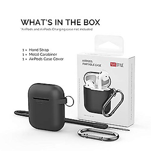 AhaStyle AirPods Case Cover Plus Hand Strap Silicone Protective Case Cover Accessories Compatible with Apple AirPods 2 & 1 for Man Wonen Girls(Black)