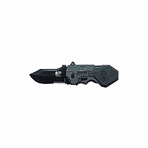 Smith & Wesson Large M.A.G.I.C. Assisted Opening Liner Lock Folding 3.6' Serrated Edge Clip Point 4034 Stainless Steel Blade with Aluminum and Rubber Handle Clam Pack,Grey