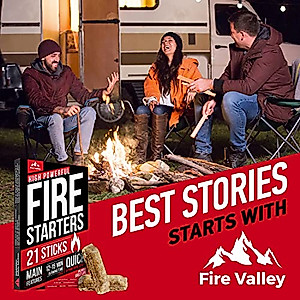 Fire Valley Wooden Firestarter Sticks - Pack of 21 Fire Starter Squares for Indoor Fireplace, Campfires, Grill & BBQ, Outdoor Firepit, Wood Stoves (Natural Pine Wood)