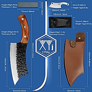 XYJ Authentic FULL TANG 6.2 Inch Kitchen Knife Chef Knives With Carrying Leather Knife Sheath High Carbon Steel Slicing Cutting Butcher Knives For Meat Vegetable Cooking Tool
