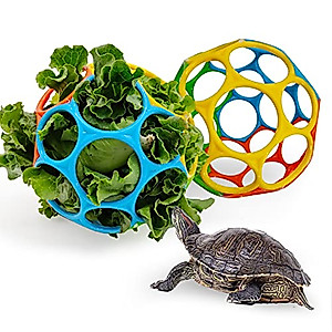 Hamiledyi Tortoise Treat Ball Toys, 2 Pcs Turtle Hay Feeder Balls Hanging Feeding Fruit Vegetable Holder Tortoise Enclosure Foraging Toy Pet Stress Relief