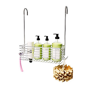 QIHS Shower Caddy Hanging Hanging Bathroom Door Organizer Shampoo Holder Shower Armpit Swivel Arm With 2 Storage Hooks, 304 Stainless Steel Rust Resistant