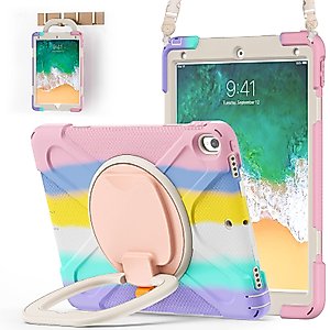 BATYUE iPad Pro 10.5 Case 2017 Released, iPad Air 3rd Generation Case 2019 Release; Rugged Heavy Duty Protective Cover with Pencil Holder, 360° Swivel Stand, Shoulder Strap; for Kids (Colourful Pink)