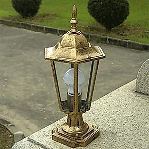 European Glass Lantern Table Column Lamp Vintage Aluminum Metal External Column Light E27 Decoration Street Light Pillar Door Post Lamp for Lawn Garden Villa Park Decorate