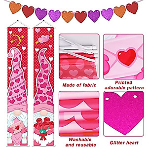 3pcs Valentine's Day Gnome Banner Decorations with Hearts Gliter Banner Valentines Day Outdoor Decorations Home Wall Porch Sign Decor for Holiday Valentines Party Decorations