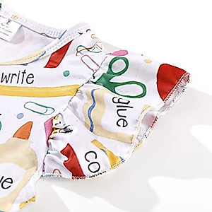 VUMUZU Toddler Girls Back to School Apple Pencil Dress Causal Flutter Sleeve Ruffle Bottom Dress 7-8Y