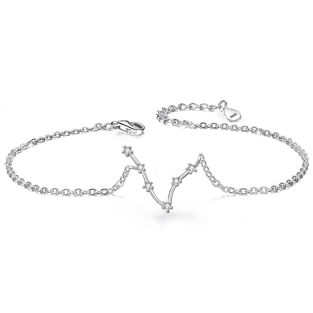 BriLove 925 Sterling Silver Bracelet -"Pisces" Constellation Zodiac 12 Horoscope Astrology Women CZ Link Bracelet Clear April Birthstone