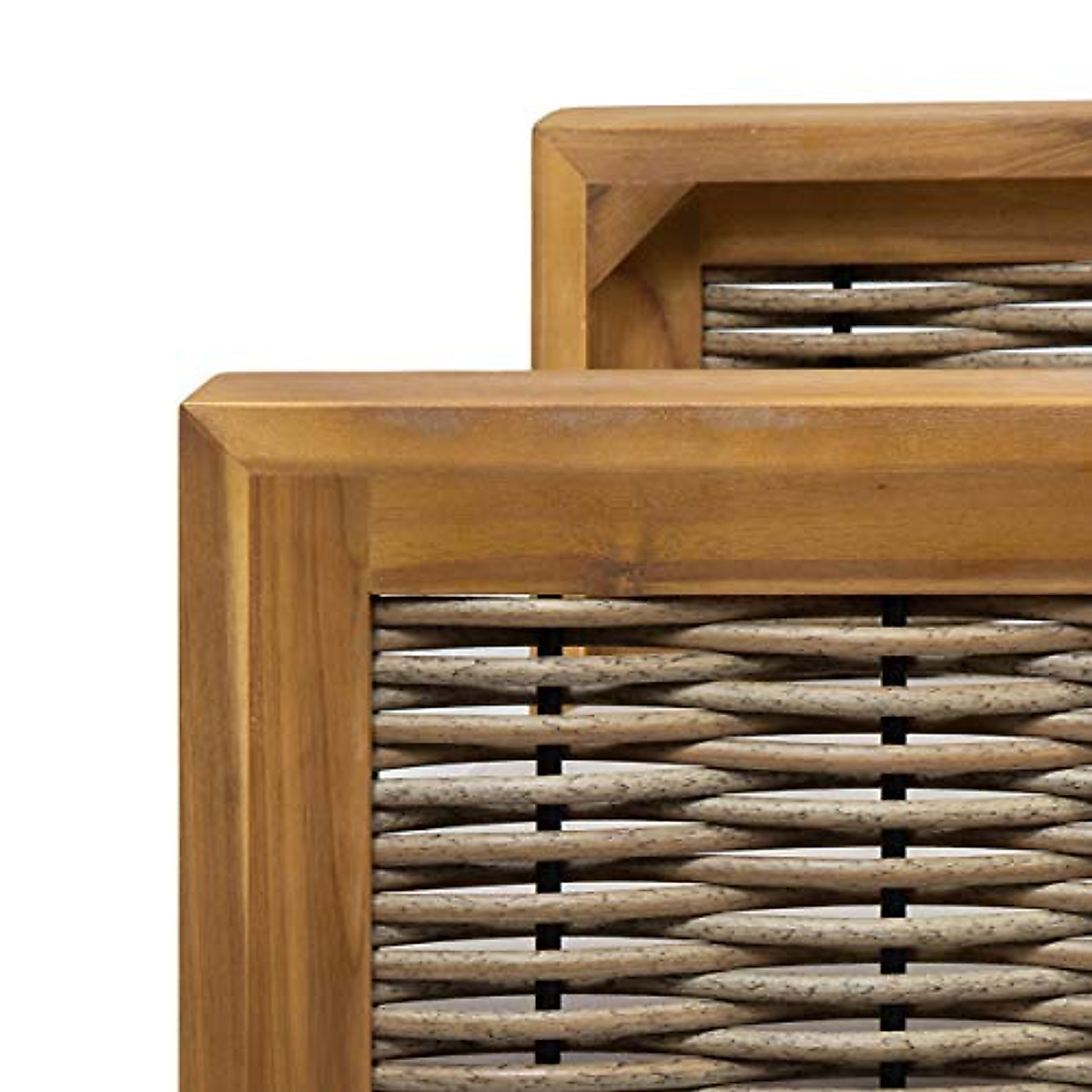 Christopher Knight Home Judith Outdoor Acacia Wood Club Chair with Wicker Accents (Set of 2), Teak Finish + Mixed Brown + Beige