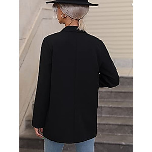 WDIRARA Women's Colorblock Lapel Button Front Long Sleeve Work Office Jacket Blazer Black M
