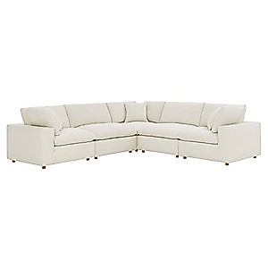 Modway Commix Down-Filled Overstuffed Upholstered 5-Piece Sectional Sofa Set in Light Beige