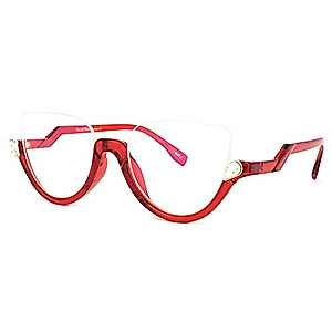 Zeelool Stylish Semi-rimless Cat Eye Glasses Frame for Women with Non-prescription Clear Lens Felicia VHP0189-10 Red